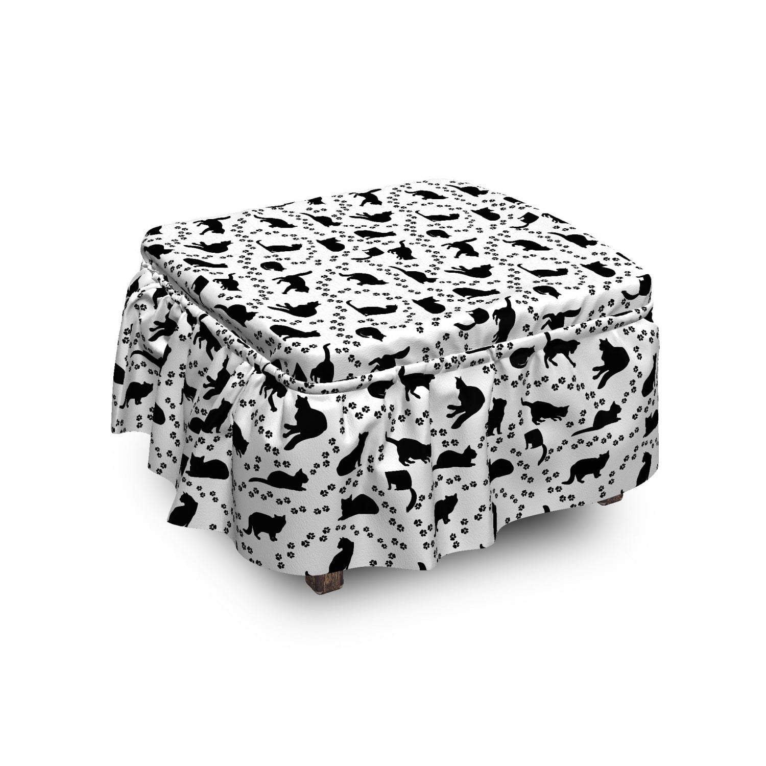 Cat Ottoman Cover, Kittens Footprints Paws, 2 Piece Slipcover Set with ...