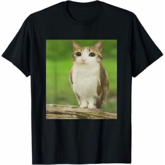 Cat Owl Funny Cursed Internet Trendy Meme T-Shirt - Walmart.com