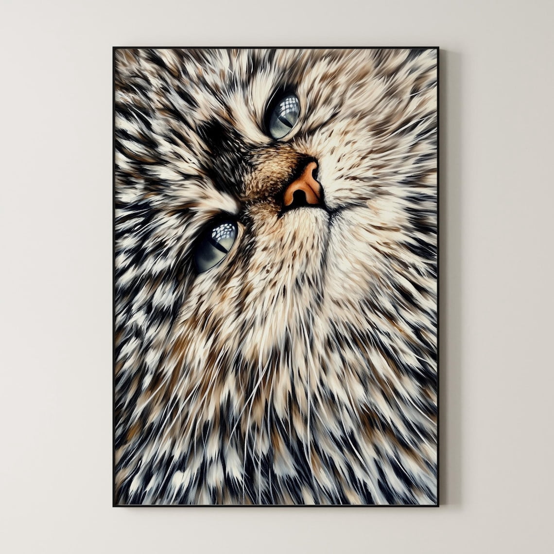 Cat Paint Print, Oil Painting, Expressionism Wall Art, Gray, Beige ...