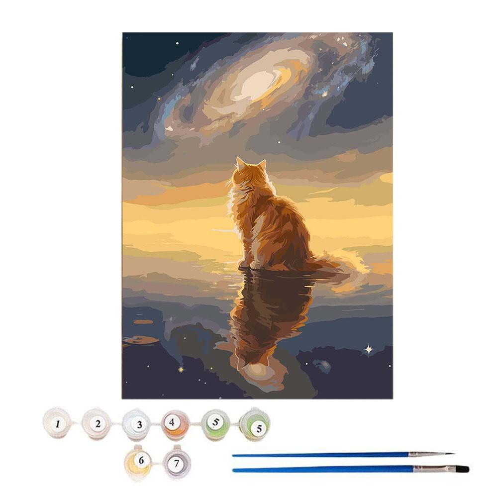 Cat Paint by Numbers Kit for Adults, Starry Night Animal Paint by ...