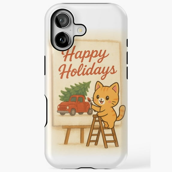 Cat Painting Happy Holidays Canvas Art Design with iPhone 17 through 11 ...