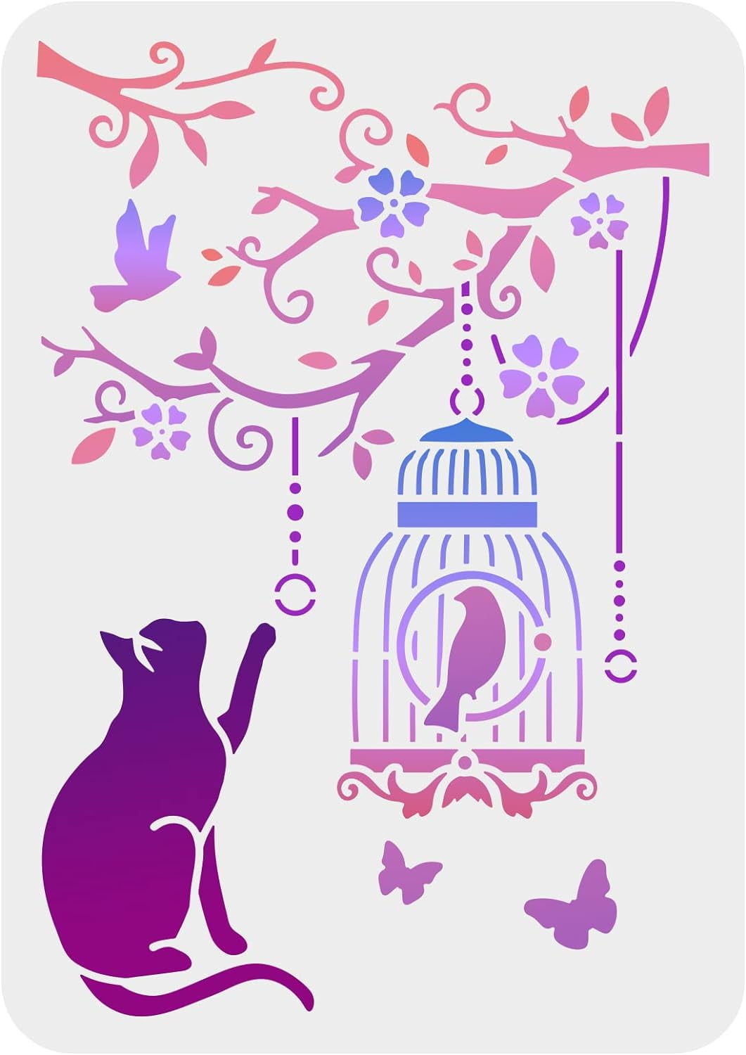 Cat Painting Stencil 8.3x11.7inch Reusable Cat and Birdcase Drawing ...