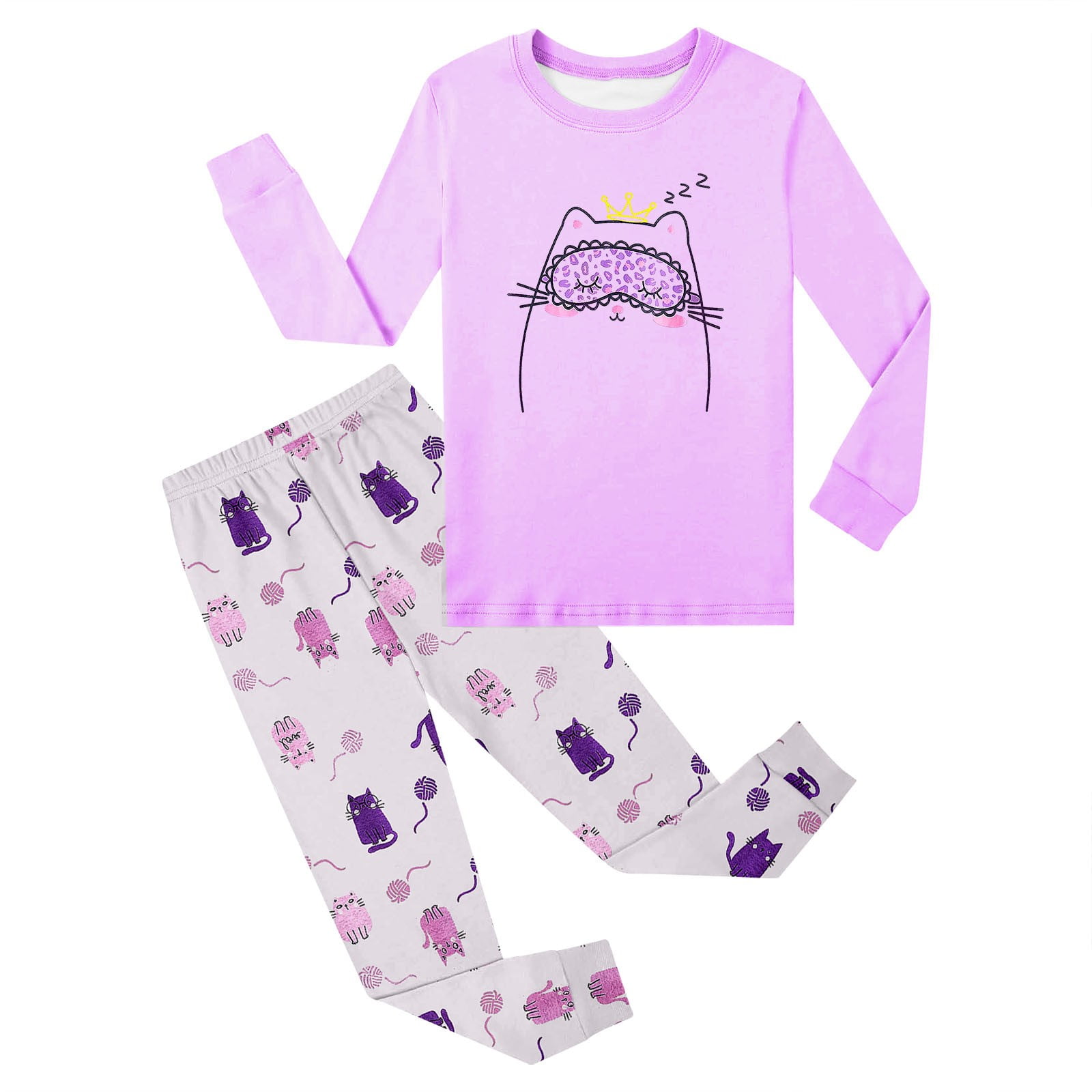 Cat Pajamas For Girls Size 6-16 Pants & Long Sleeve Jammies Glitter ...