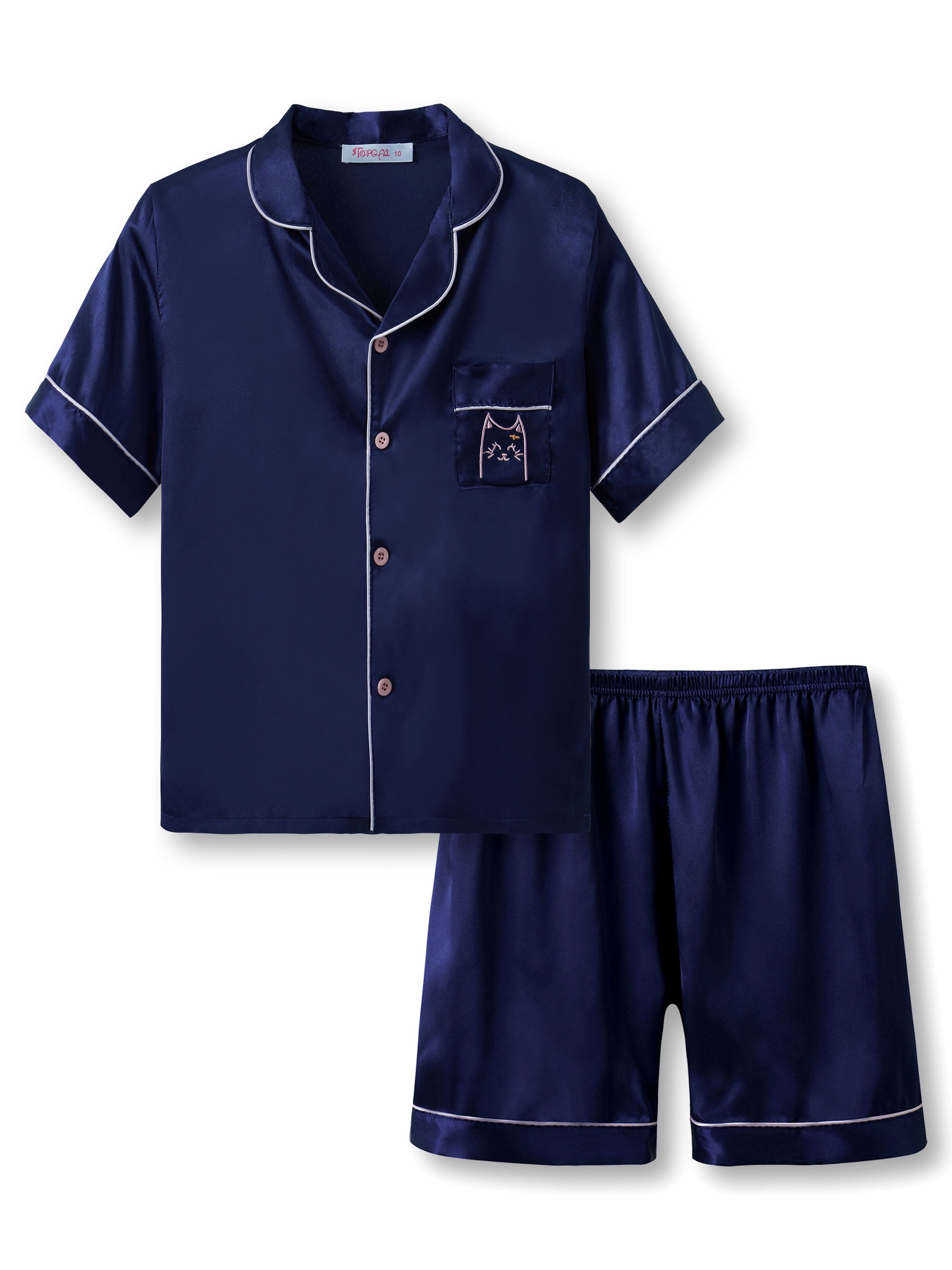 Cat Pajamas for Girls – Satin Button Up 2-PC Tween & Teen Pyjamas PJS ...