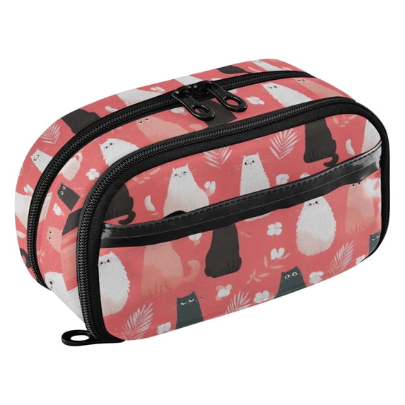 Cat Palm Leaf Pattern PVC Pencil Case Water-Repellent Clear Window ...