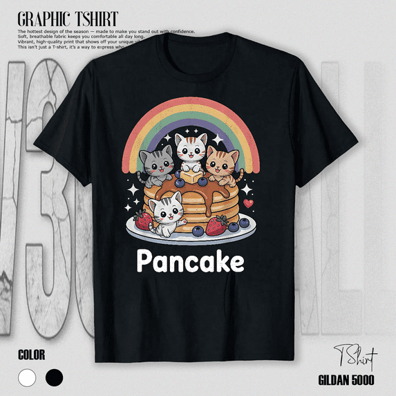 Cat Pancake Stack Kawaii Kitty Cute Breakfast Cartoon Fun Graphic ...