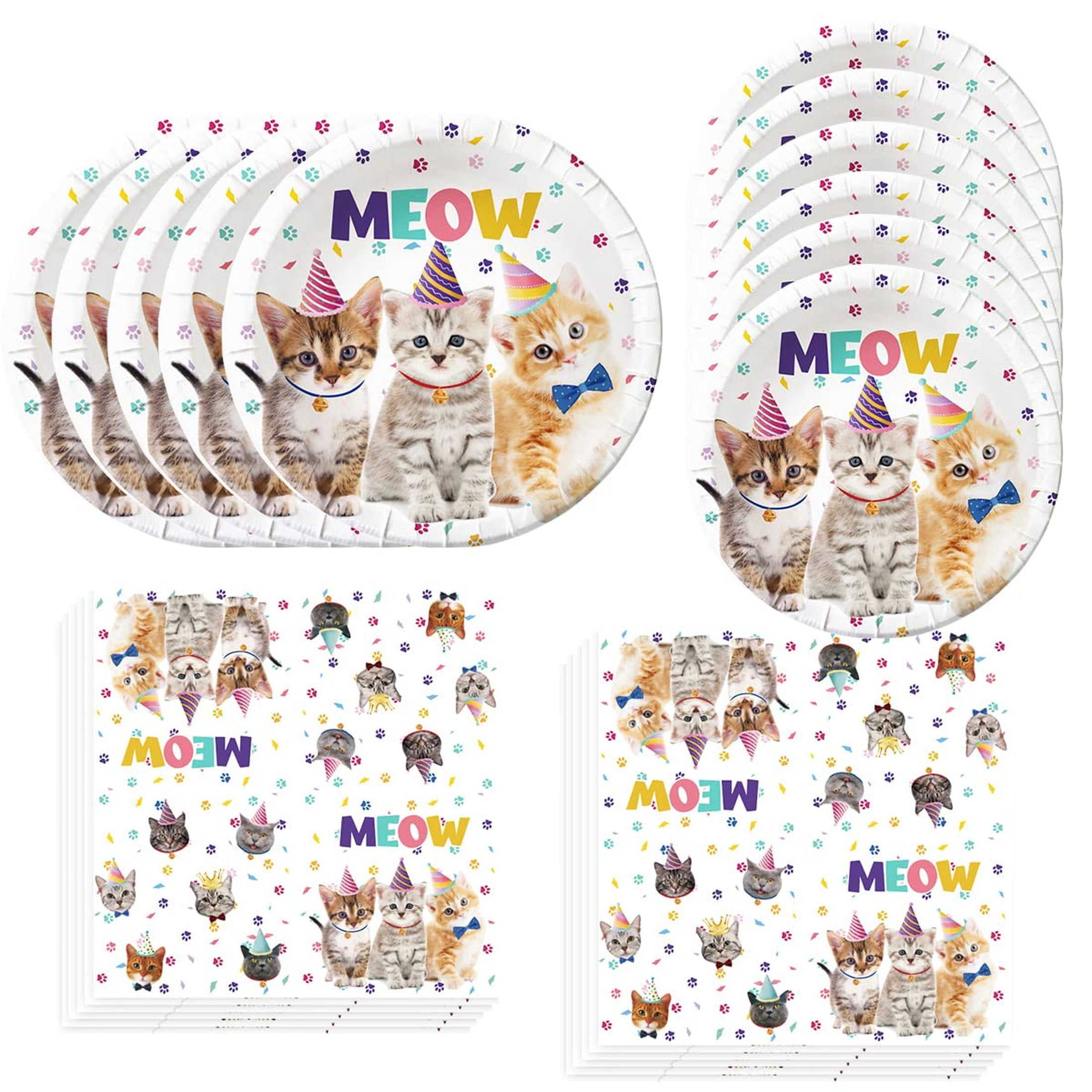 Cat Party Pack - 20 Plates & 20 Napkins - Kitten Birthday Decorations ...