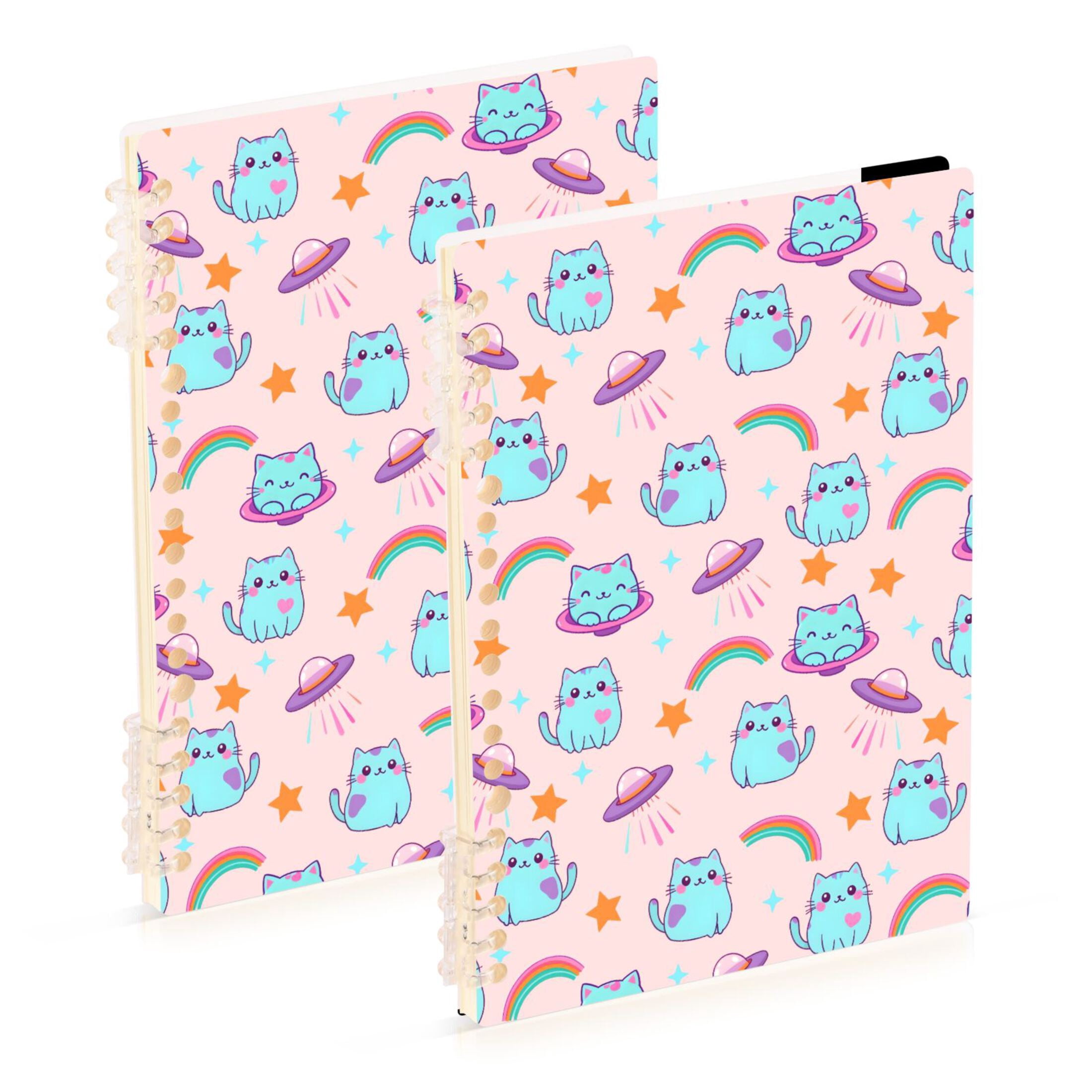 Cat Pattern A5 Notebook Set of 2 Refillable 60 Sheets Detachable Ring ...