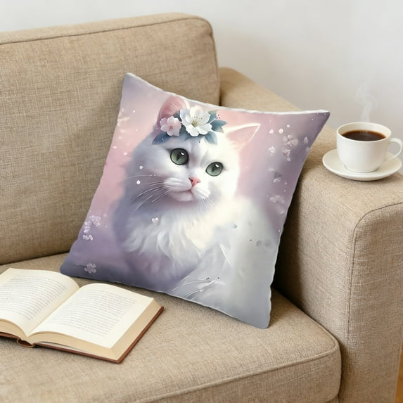 Cat Pattern Decorative Pillow Cover - Soft Polyester Cushion Case with ...