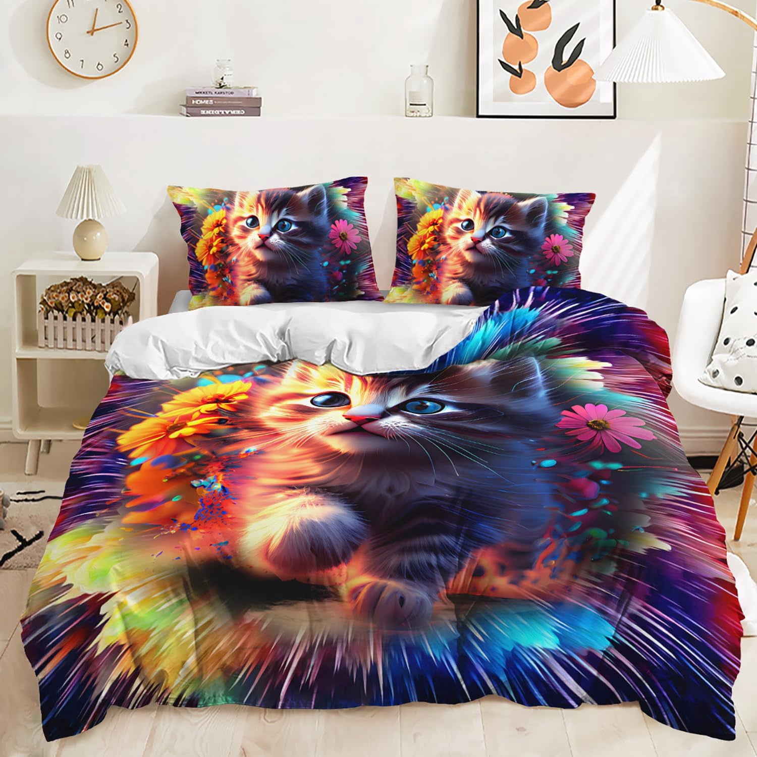Cat Pattern Duvet Cover Set Size Cat Lover Bedding Set Butterfly Cat ...