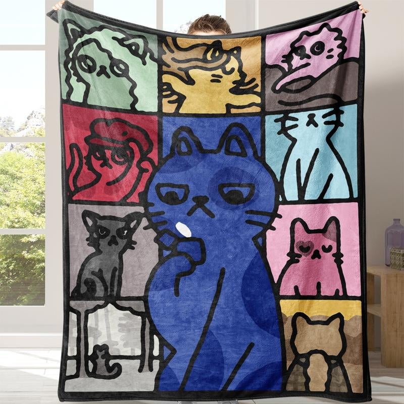 Cat Pattern Flannel Blanket, 1 Count Soft Comfortable Throw Blanket ...