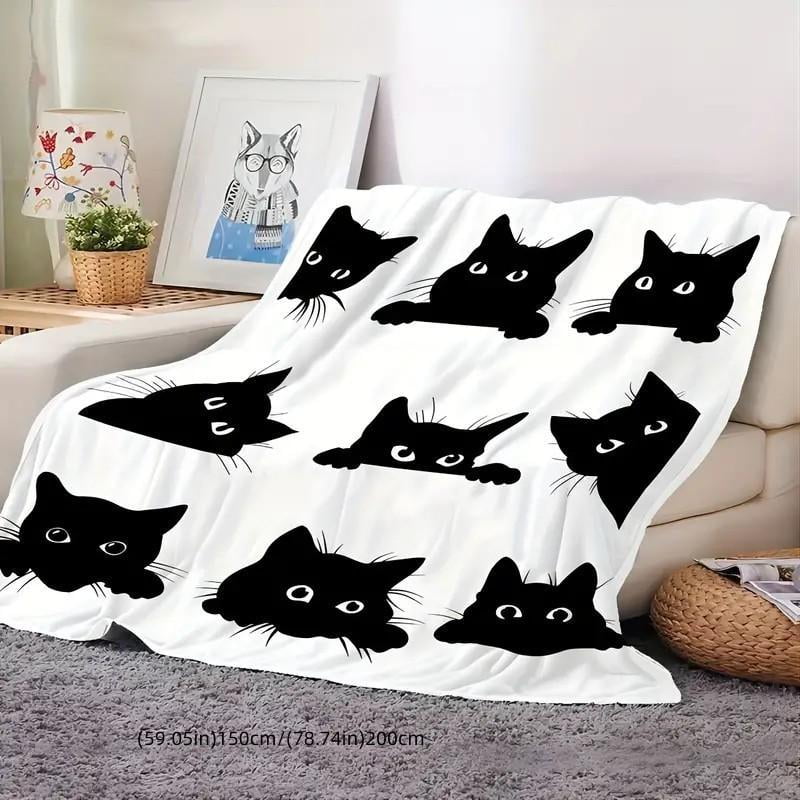Cat Pattern Flannel Blanket, 1 Count Soft Comfortable Warm Throw, Air ...
