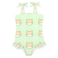 Cat Pattern Girls' One-Piece Swimsuit Bowknot Tie Shoulder Ruffled ...