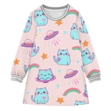 Cat Pattern Girls'long-sleeved dress Thickened A-dress Warm Dress Basic ...