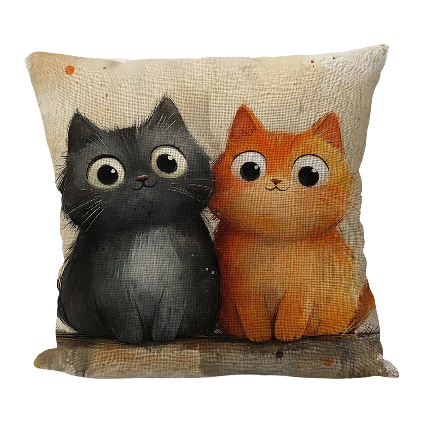 Cat Pattern Linen Throw Pillow Cover with One-Sided Print, 3D Kitty ...