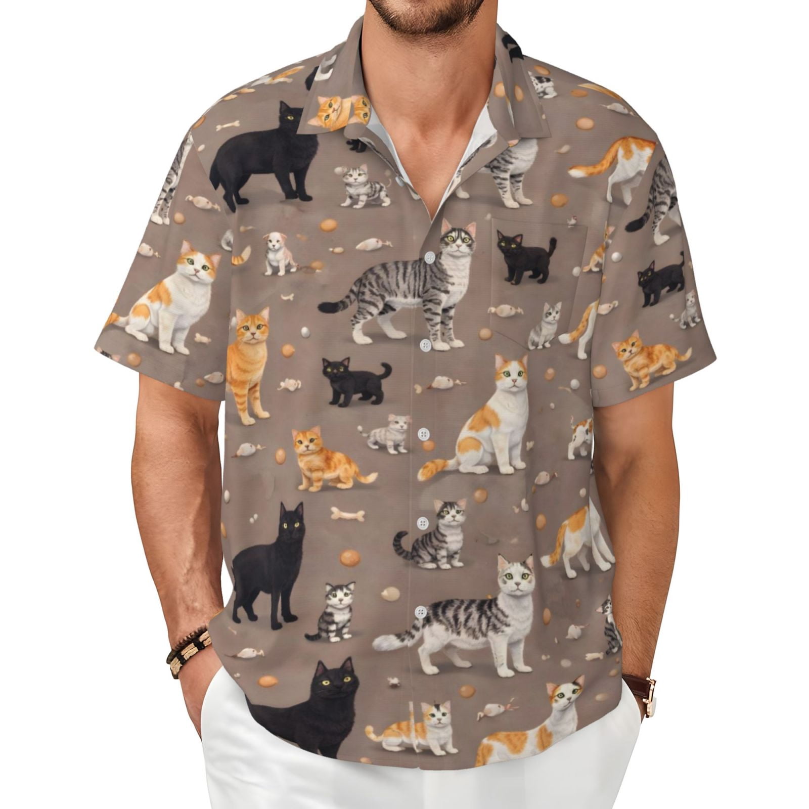 Cat Pattern Men'S Short-Sleeved Shirts with All-Over Prints for Indoor ...