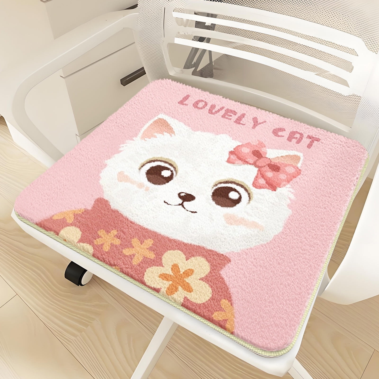 Cat Pattern Seat Cushion, Plush Chair Pad with Non-Slip Bottom, Soft ...