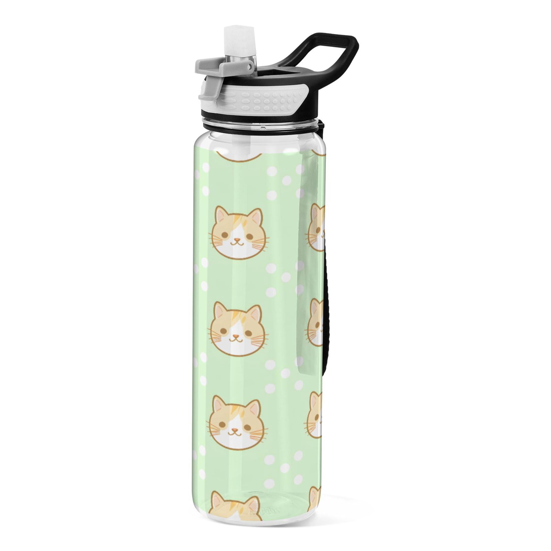 Cat Pattern Sport Water Bottle Tritan with Straw 1000ml Portable for ...