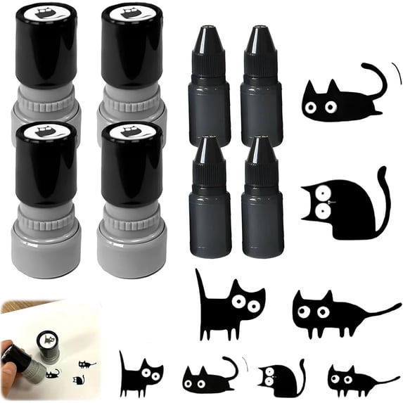 Cat Pattern Stamp, Cat Stamps Self Inking, 5/8" Mini Kitten Stamp Set ...