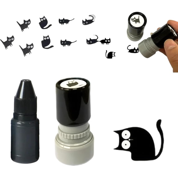 Cat Pattern Stamp, Self Inking Cats Stamps Set, Mini Black Stamp Set ...