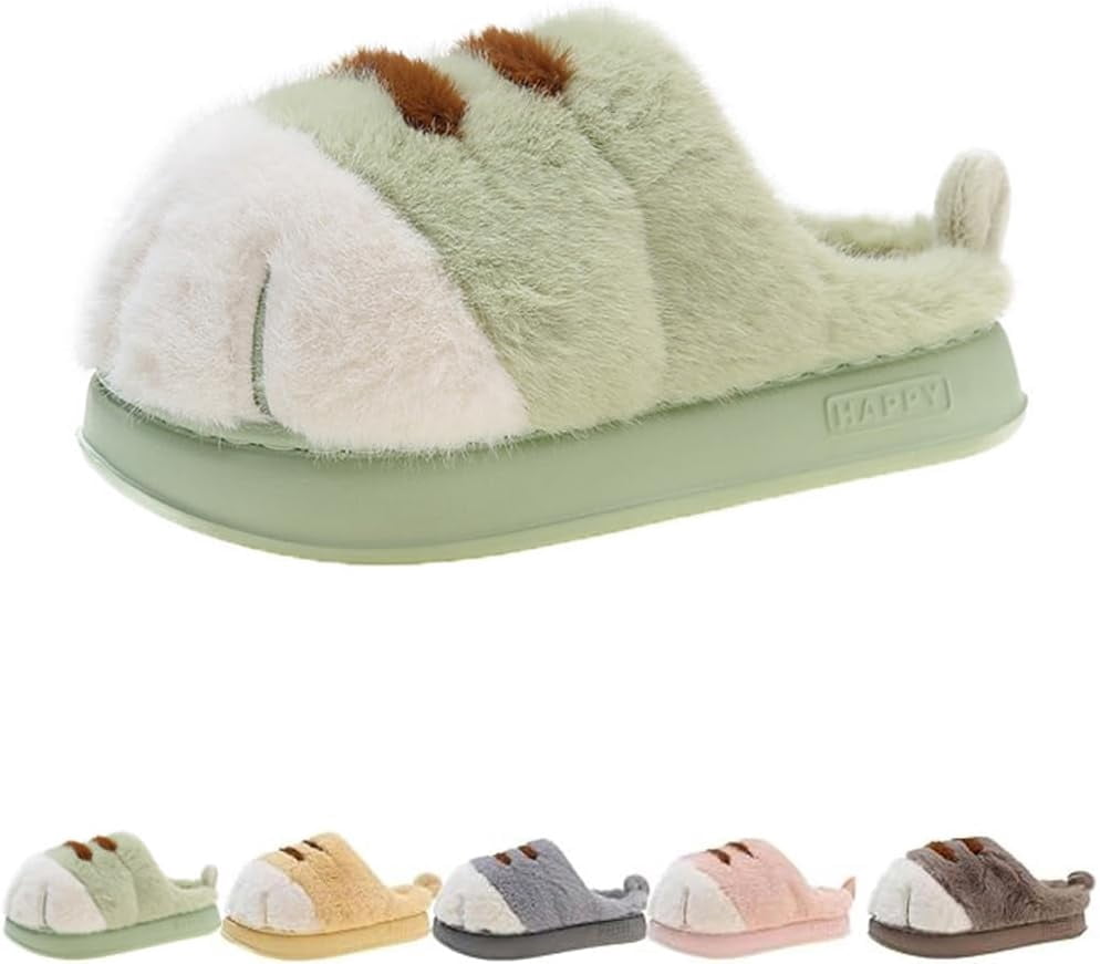 Cat Paw Fuzzy Slippers, 3D Cat Paw Cartoon Plush Slipper for Unisex ...