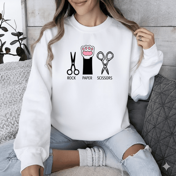 Cat Paw Game Sweatshirt Funny Kitten Lover Rock Paper Scissors Cute Pet ...