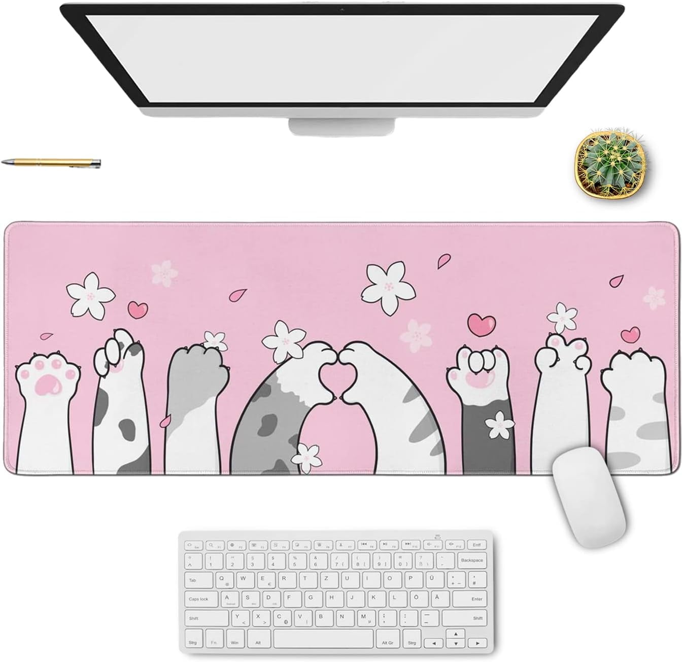 Cat Paw Gaming Mouse Pad for Desk, Extended Large Kawaii Cherry Blossom ...