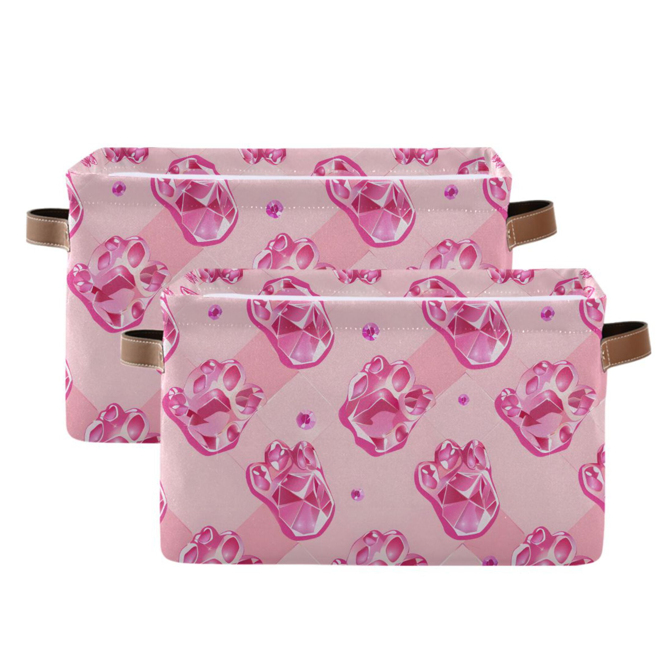 Cat Paw Gem Storage Bins with Handle Fabric Organizer Basket Foldable Box 2 Pack 14.2x10.2x8.3 ...