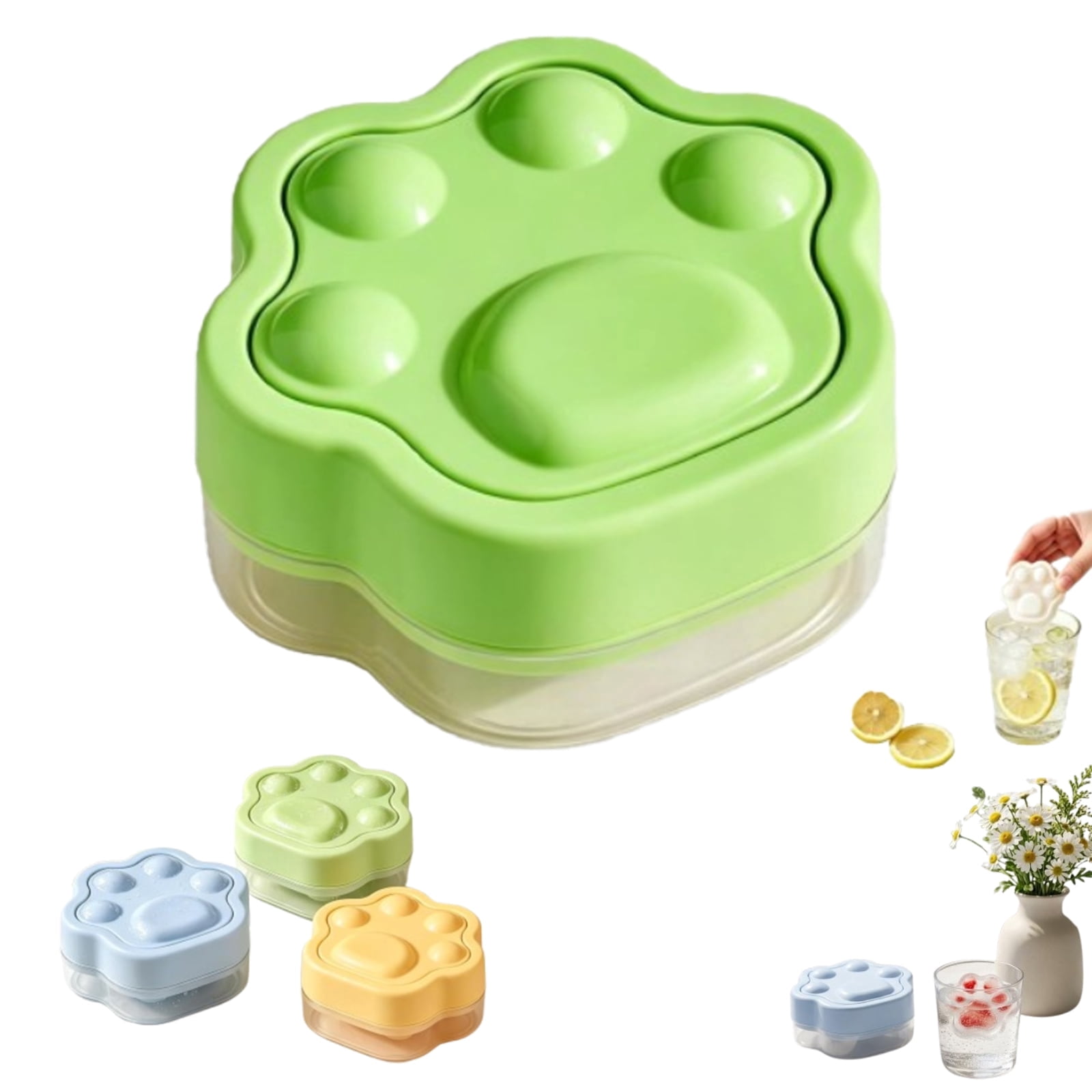 Cat Paw Ice Cube Tray with Lid and Bin, Flexible Silicone Animal Shape ...