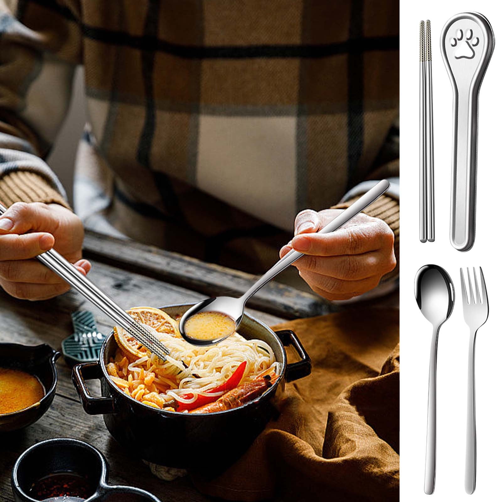 Cat Paw Kitchen Utensil Set - 4-Piece Cutlery with Chopsticks, Spoon ...