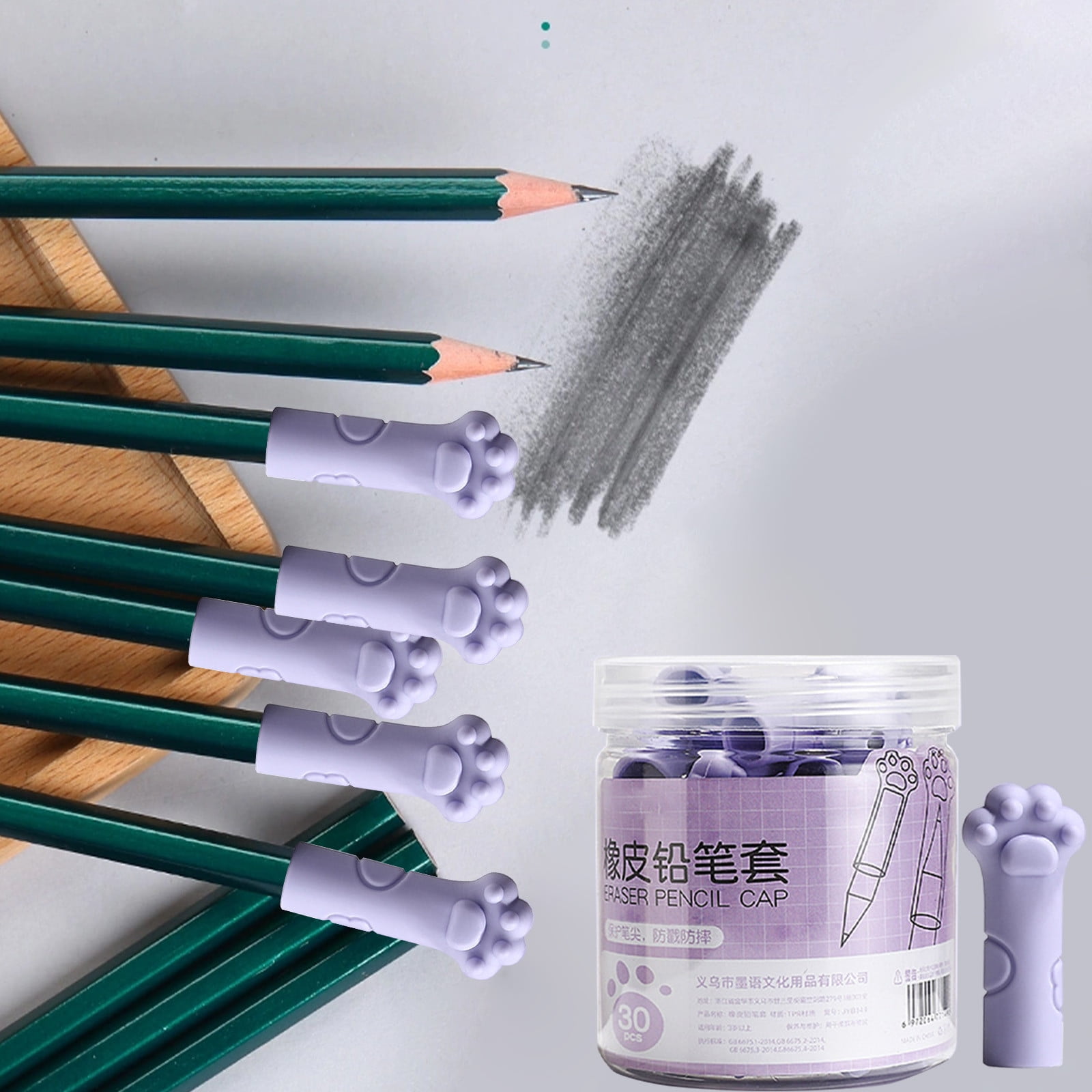 Cat Paw Pencil Cap Cover | Soft Silicone Rubber Grip Extender & Eraser ...