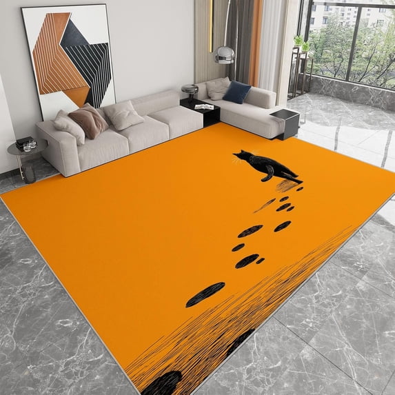 Cat Paw Print Area Rugs, Orange Cat Paw Print Carpet, Washable Non Slip ...