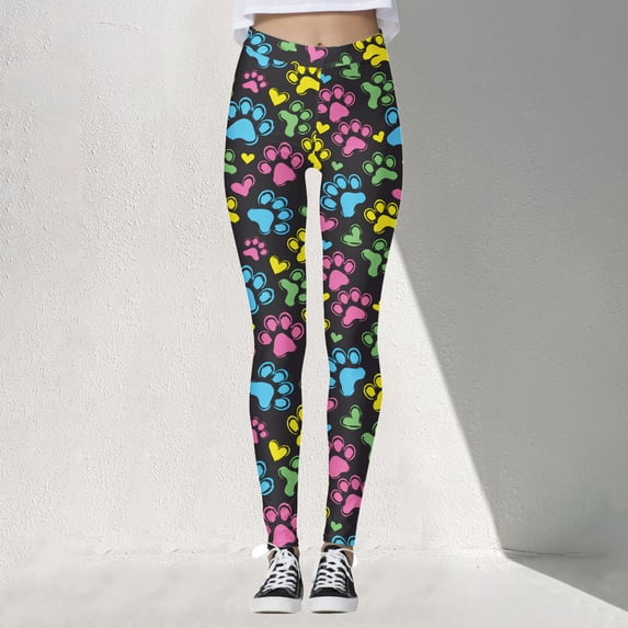 Cat Paw Print Leggings With Pockets For Women Tummy Control High ...
