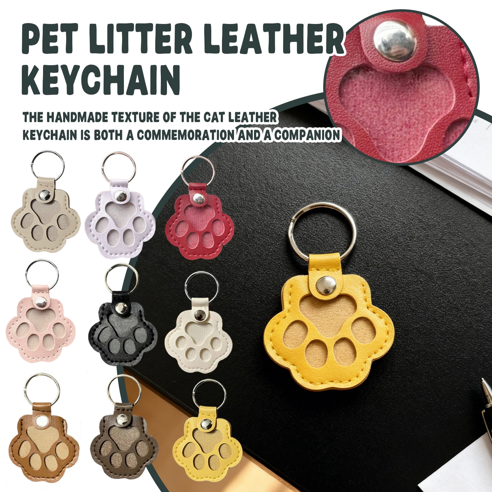 Cat Paw Print Pet Hair Memorial Keychain, 3D Black Claw Shape With ...