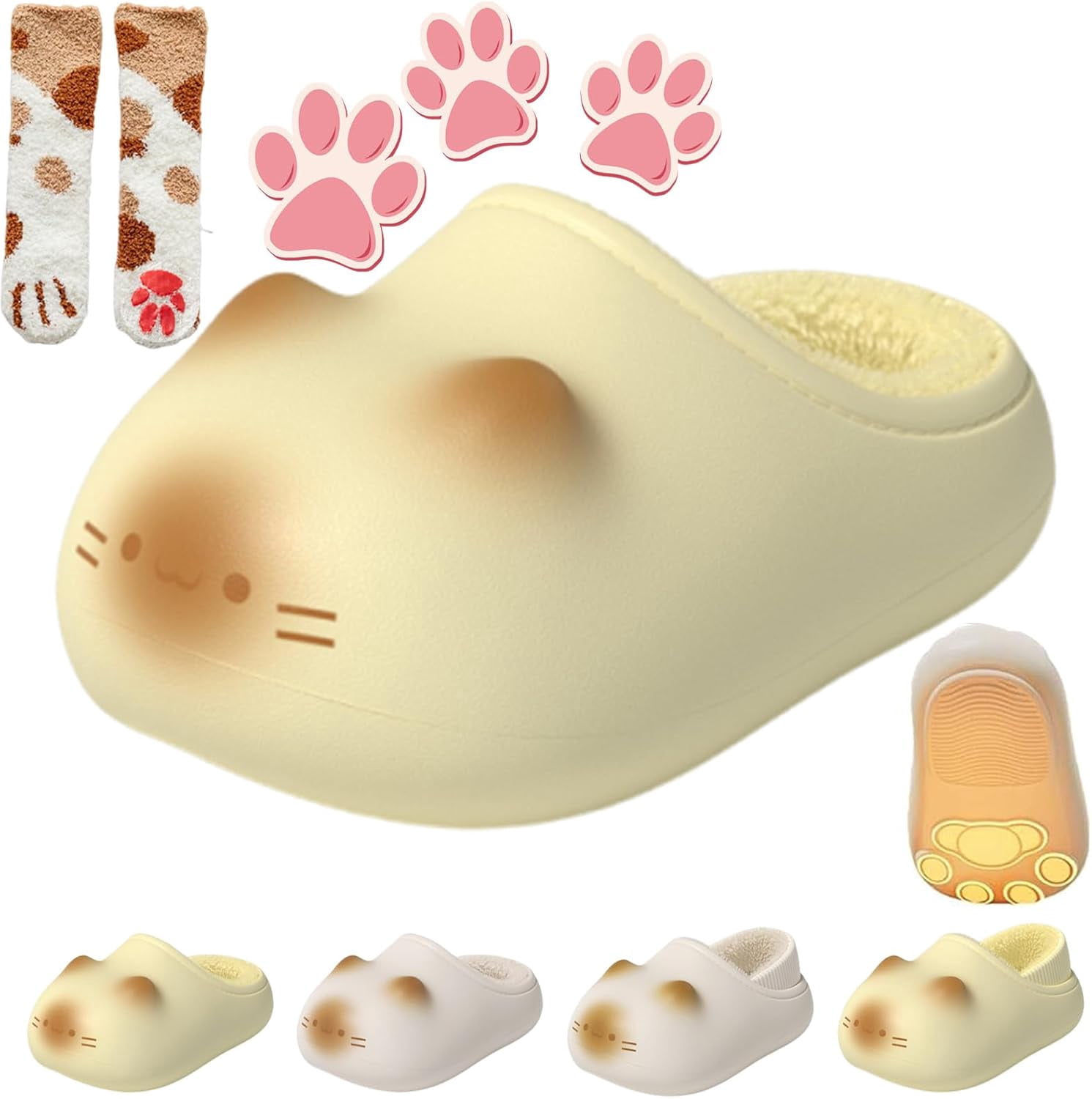 Cat Paw Print Shoe, 2026 Cat Paws Footprints Fluffy Plush Fleece Height ...
