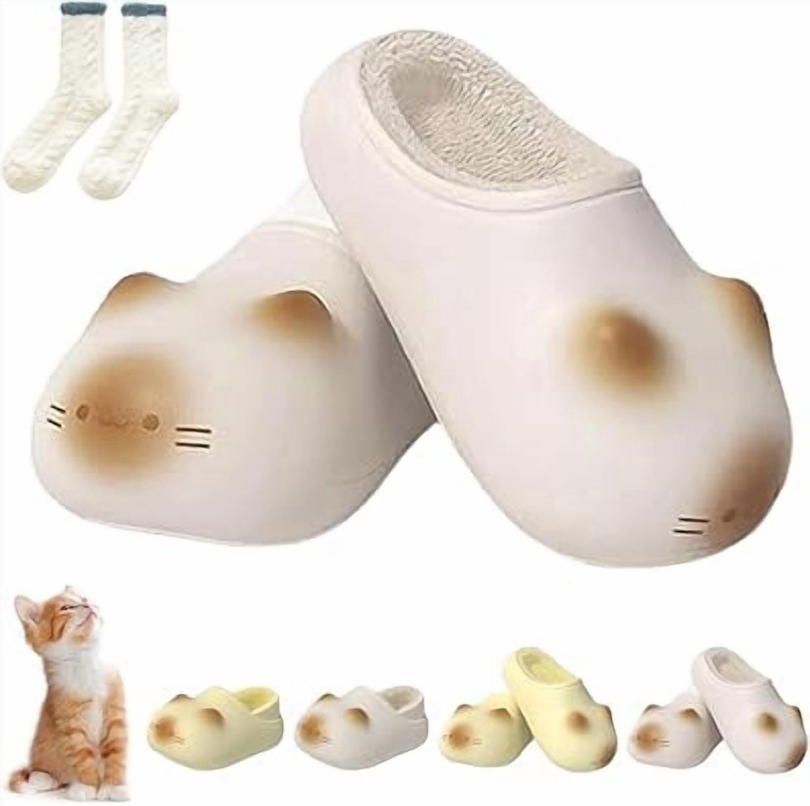 Cat Paw Print Shoe, Cute 3D Fluffy Plush Ultra-Thick Cat Paw Slippers ...