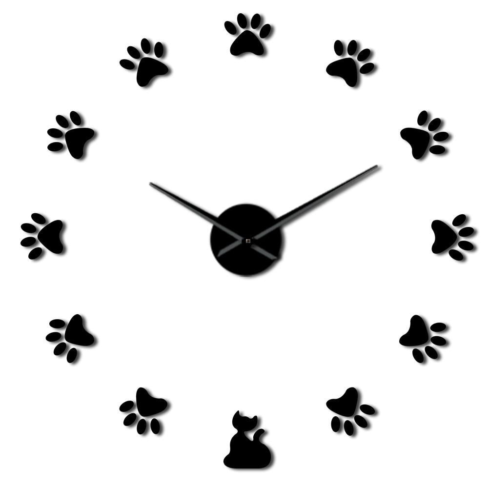 Cat Paw Prints Frameless Wall Clock Stickers, DIY Modern Decorative ...