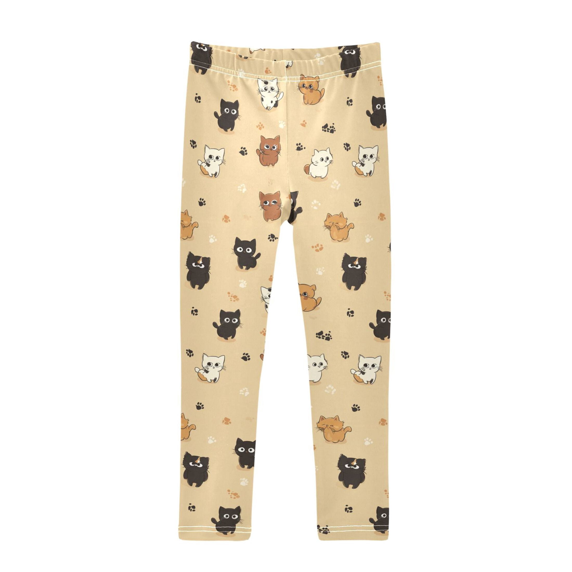 Cat Paw Prints and Cat Printed Leggings Yoga Pants for in 4t to 10t ...
