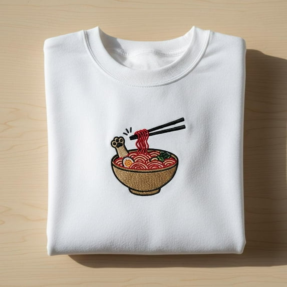 Cat Paw Ramen Embroidered Sweatshirt, Lucky Cat Noodle Shirt, Kawaii ...