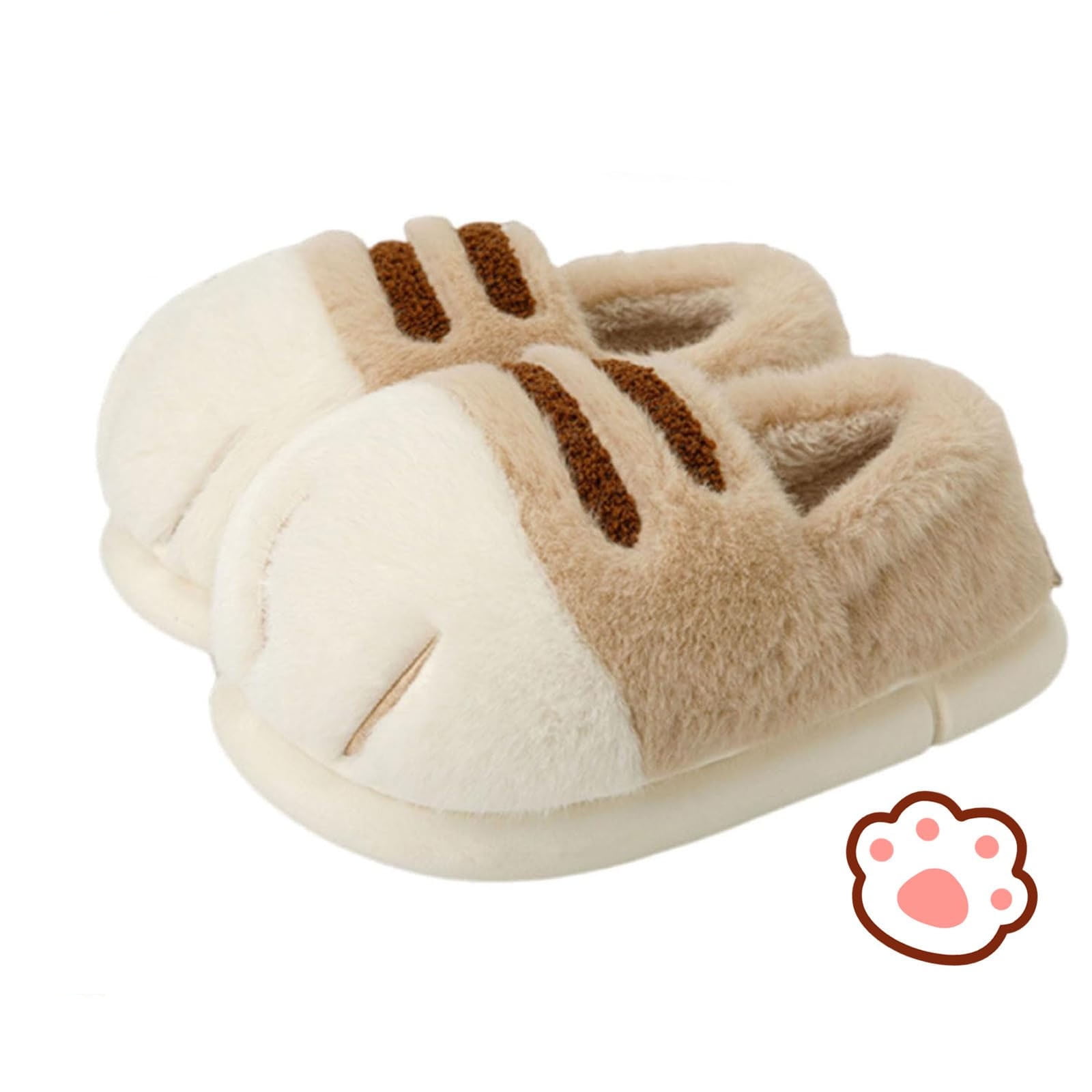 Cat Paw Slippers, 3D Cat Paw Cartoon Slipper for Women, Warm Fluffy ...