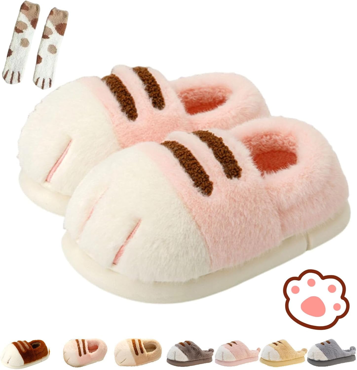 Cat Paw Slippers, 3D Cat Paw Cartoon Slipper for Women, Warm Fluffy ...