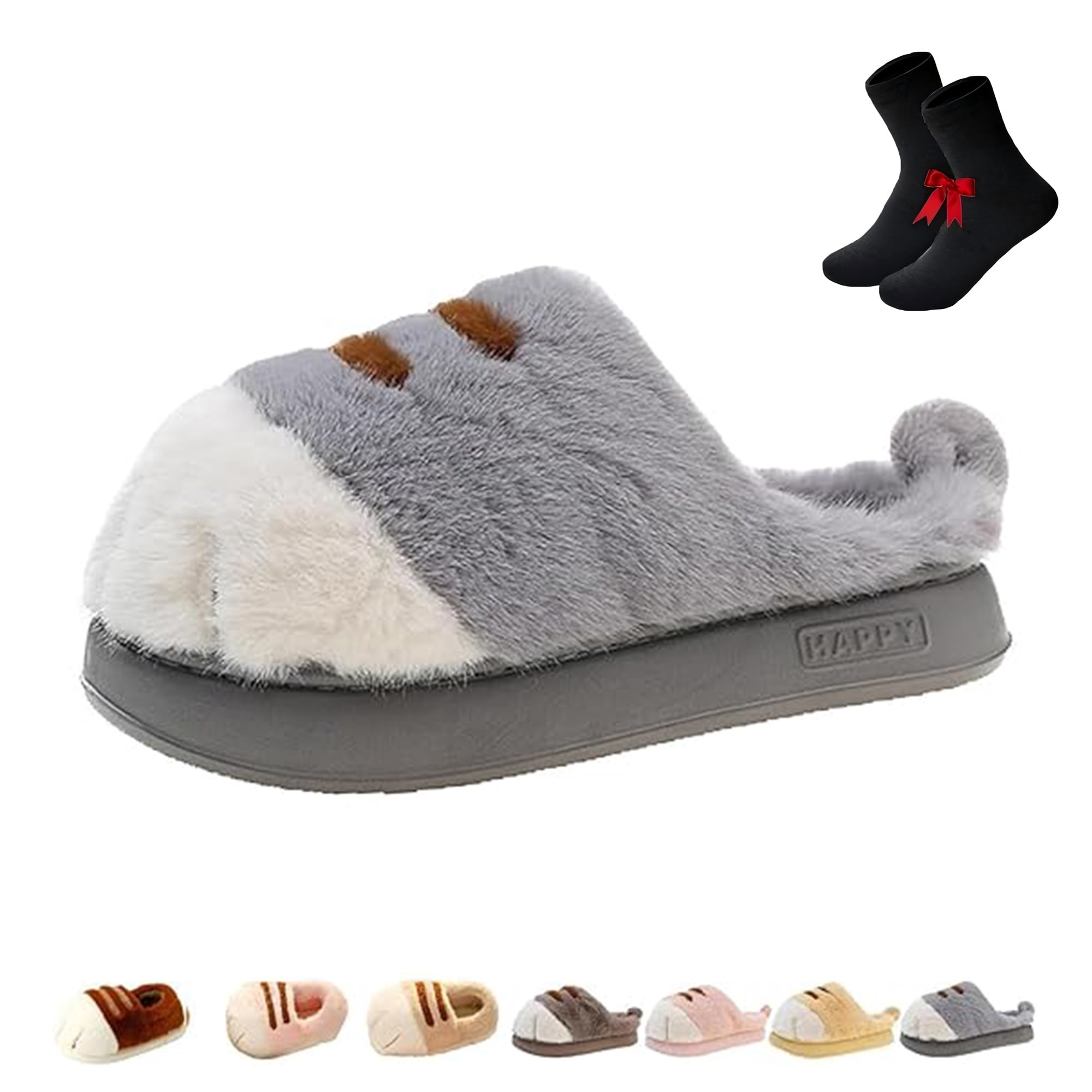 Cat Paw Slippers, Cute Thickened Anti-Slip Fuzzy Slippers for Women ...