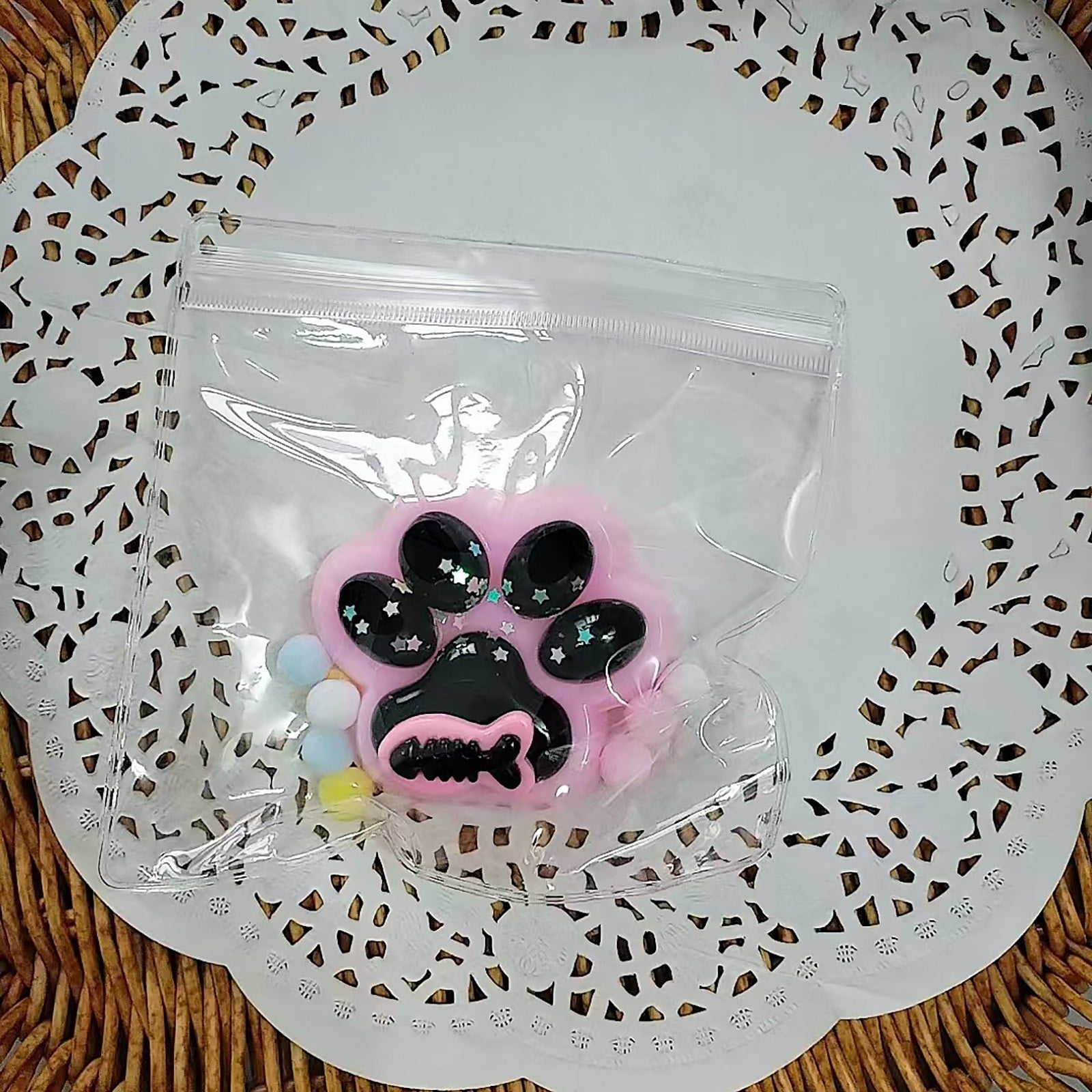 Cat Paw Squishy Toy - Pink & Black Fishbone Design Stress Relief ...