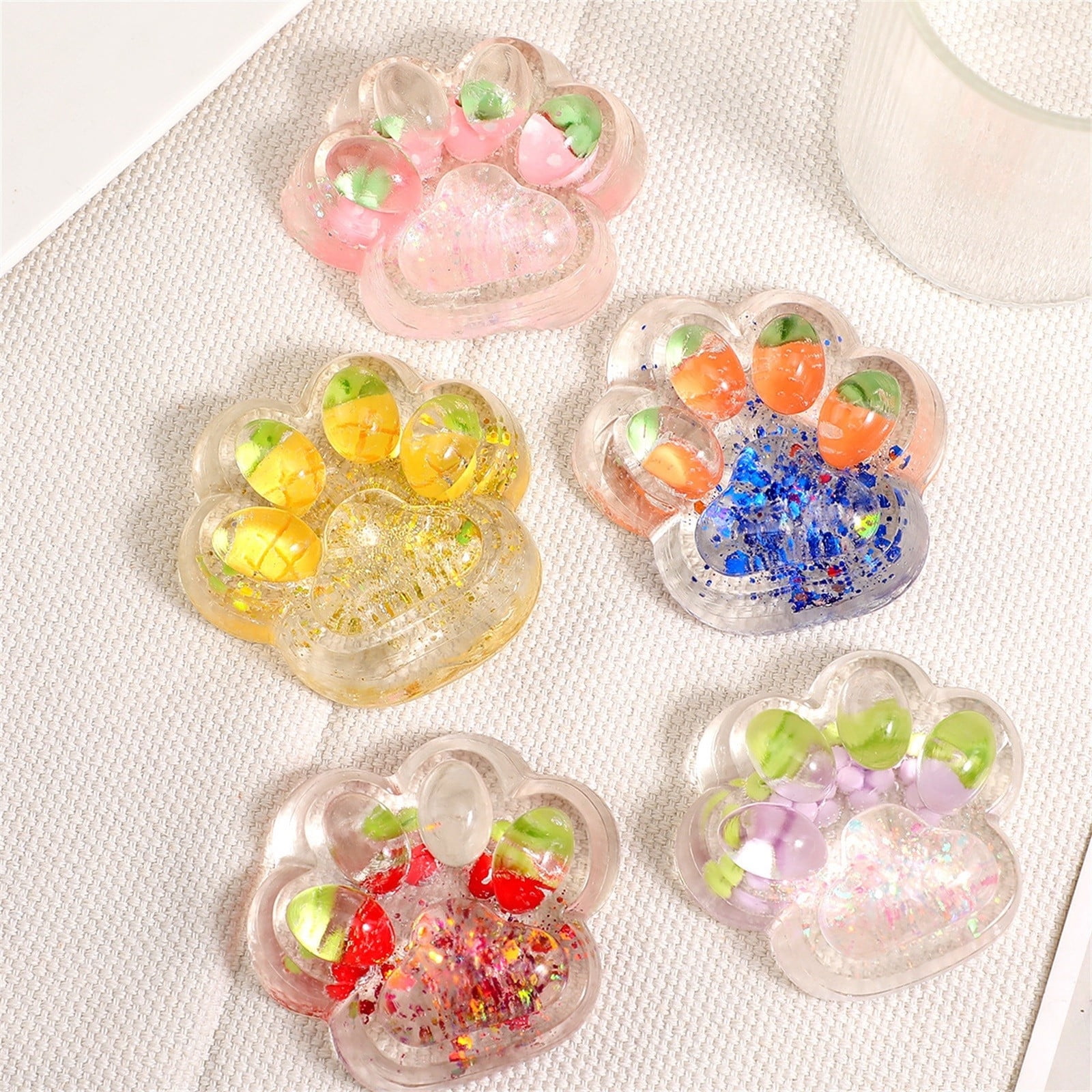 Cat Paw Squishy Toys,5 Styles Transparent Fruit-Themed Cat Paw Squeeze ...