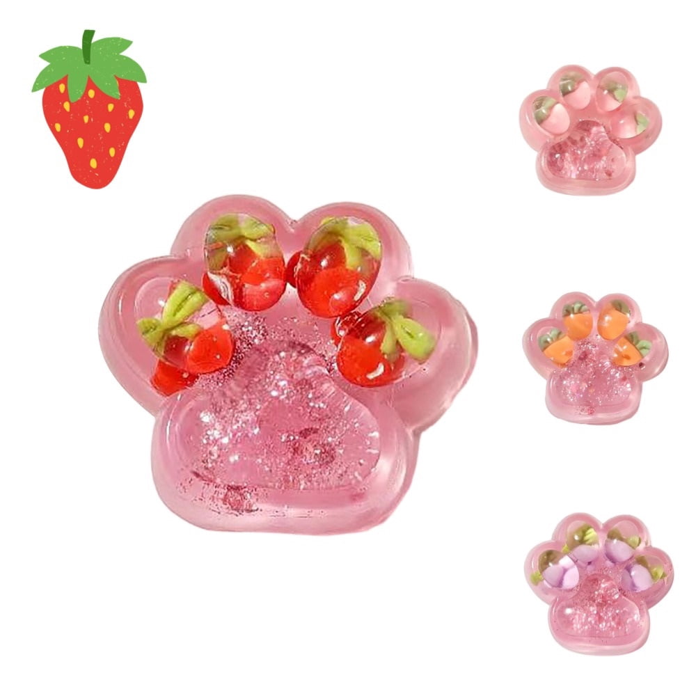 Cat Paw Strawberry Squishy Squeeze, Glitter Cute Soft Sensory Toys ...