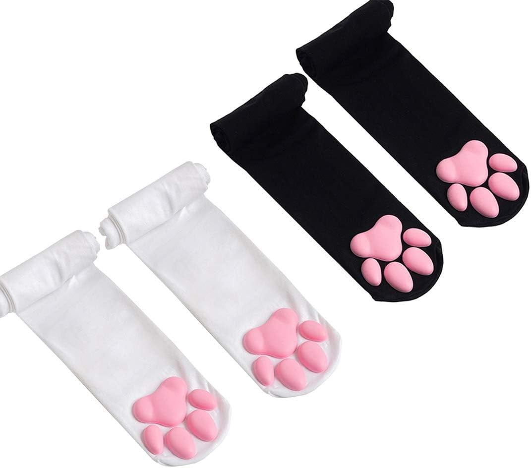 Cat Paw Thigh High Socks Golves, Cute Soft 3D Toe Beans Socks Mittens ...