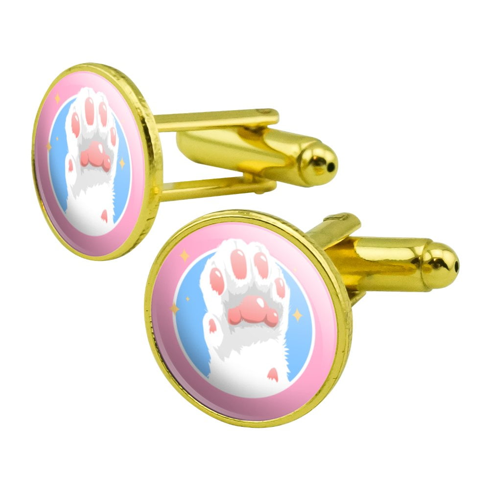 Cat Paw Toe Beans with Cute Sparkles Round Cufflink Set Gold Color ...