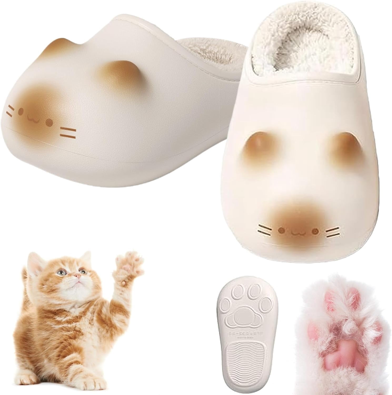 Cat Paws Footprints Fluffy Plush Fleece Height Increase Slippers - Cute ...