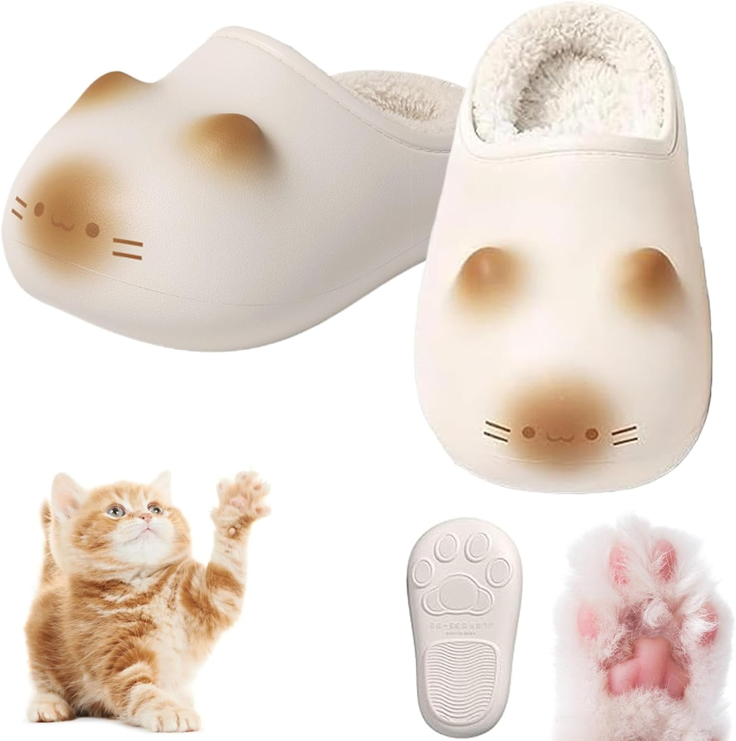 Cat Paws Footprints Fluffy Plush Fleece Height Increase Slippers - Cute ...