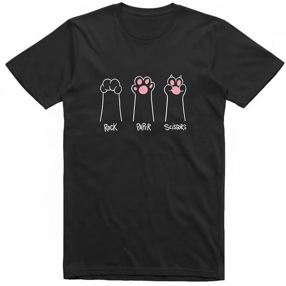 Cat Paws Rock Paper Scissors Graphic T-Shirt, Cute Cartoon Feline ...